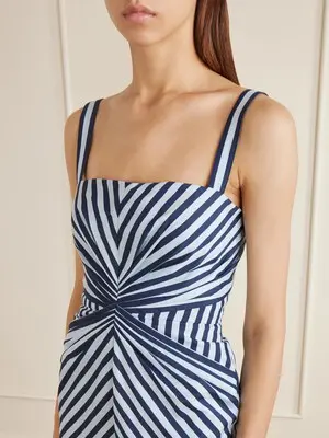 Carolina Herrera Striped Ruched Cotton-blend Midi Dress - Blue