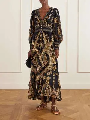 Camilla Embroidered Printed Silk-crepe Maxi Dress