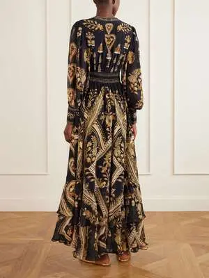 Camilla Embroidered Printed Silk-crepe Maxi Dress