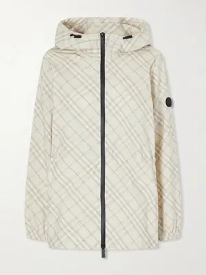 Burberry Checked Shell Jacket With Drawstring Waist - Neutrals