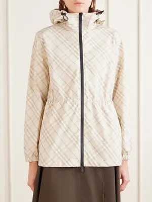 Burberry Checked Shell Jacket With Drawstring Waist