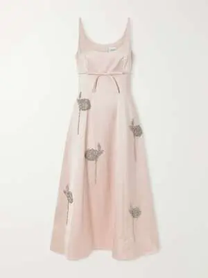 Erdem Embroidered Satin Midi Dress - Pink