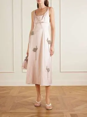 Erdem Embroidered Satin Midi Dress