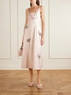 Erdem Embroidered Satin Midi Dress With Crystal Embellishments