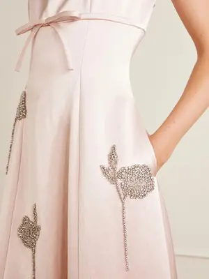 Erdem Embroidered Satin Midi Dress With Crystal Embellishments