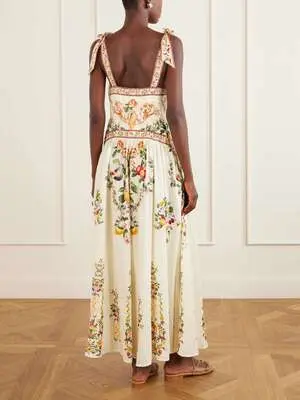 Camilla Printed Embellished Linen And Silk-blend Maxi Dress