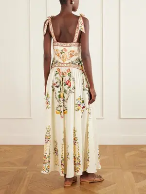 Camilla Printed Embellished Linen And Silk-blend Maxi Dress