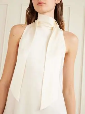 Brunello Cucinelli Scarf-detailed Silk-satin Turtleneck Blouse