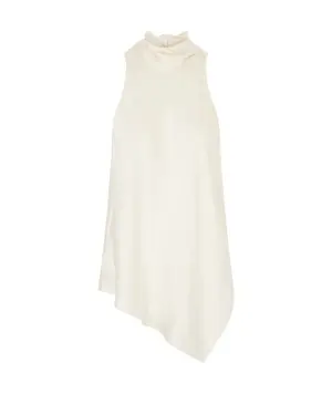 Brunello Cucinelli Asymmetrical Hem Silk-satin Blouse With Scarf Detail - White