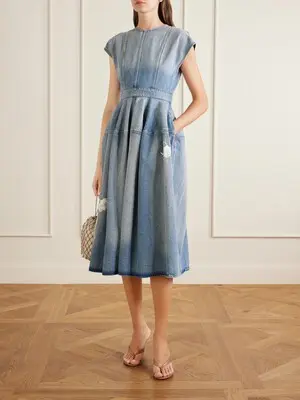 Erdem Floral Appliqué Denim Midi Dress