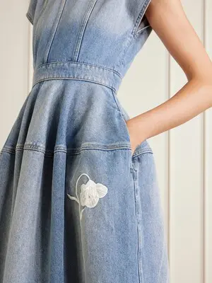 Erdem Floral Appliqué Denim Midi Dress