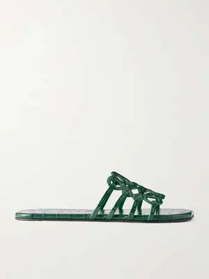 Loewe Petal Anagram Croc-effect Leather Slides - Emerald