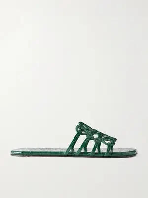 Loewe Petal Anagram Croc-effect Leather Slides - Green
