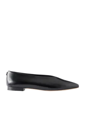 JIMMY CHOO Margot Pointed Toe Leather Ballet Flats - Black