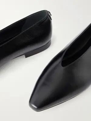 JIMMY CHOO Margot Pointed Toe Leather Ballet Flats - Black