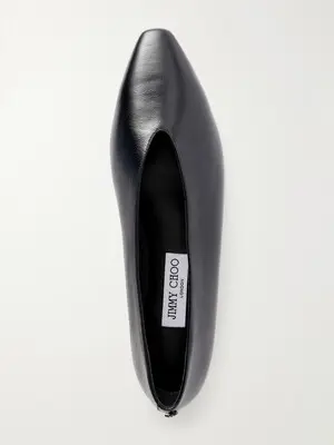 JIMMY CHOO Margot Pointed Toe Leather Ballet Flats - Black