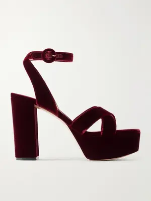 GIANVITO ROSSI Sabrina 70 Velvet Platform Sandals - Burgundy