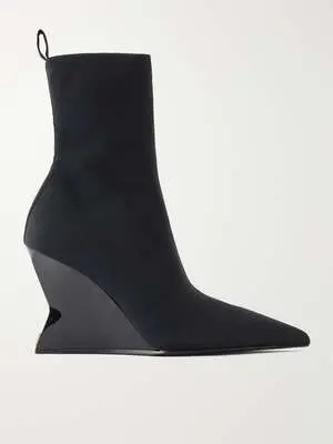Balmain Knitted Wedge Ankle Boots - Black