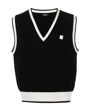 We11Done Logo-patch Wool-blend Vest - Black