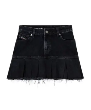 DIESEL® Denim Skirt With Frayed Pleated Hem - Black