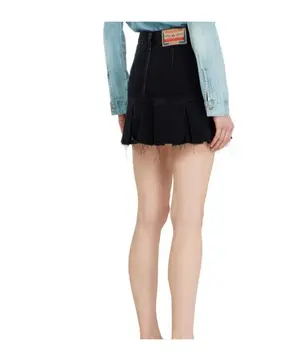 DIESEL® Denim Skirt With Frayed Pleated Hem