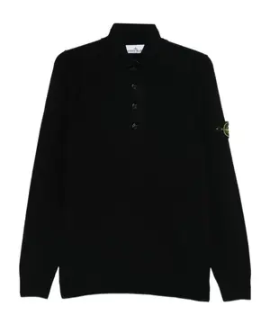 Stone Island High-neck Button Wool Sweater - Black