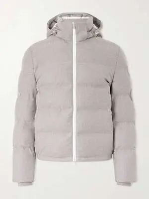 Brunello Cucinelli Quilted Herringbone Cashmere And Silk-blend Hooded Down Jacket - Gray
