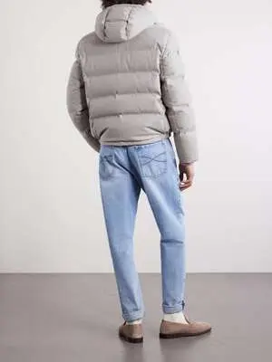 Brunello Cucinelli Quilted Herringbone Cashmere And Silk-blend Hooded Down Jacket