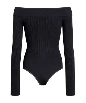 Alaïa Shapewear Ribbed Knit Off-shoulder Bodysuit