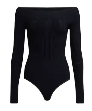 Alaïa Shapewear Ribbed Knit Off-shoulder Bodysuit
