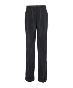 SEMICOUTURE Lola' Pants With All-over Stripe Motif In Wool Blend For - Grey