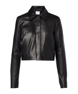 Vince Cropped Leather Jacket - Black