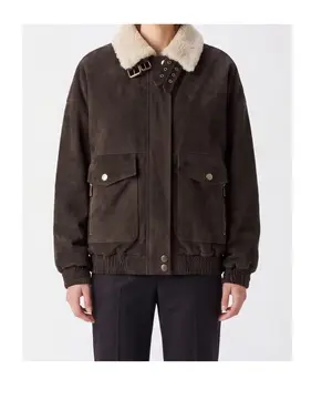 SEMICOUTURE Gloria Shearling Collar Bomber Jacket