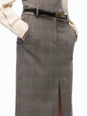 Pinko Plaid Maxi Skirt With Front Slit - No