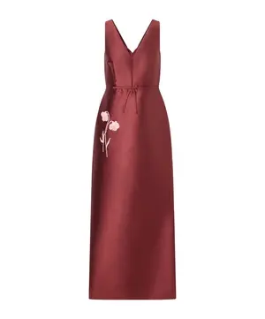 Erdem Bow-detailed Embroidered Mikado Gown - Red