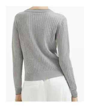 Brunello Cucinelli V-neck Ribbed Cotton Sweater With Logo Detail