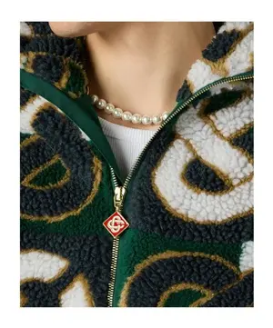 Casablanca Green Navy Check Monogram Fleece Jacket