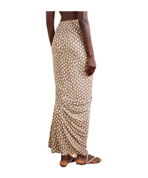 Alaïa Gathered Polka-dot Jersey Midi Skirt