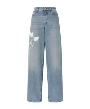Erdem Mid-rise Straight-leg Floral-embroidered Jeans - Gray
