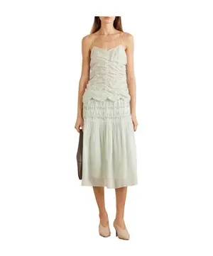 Khaite Ruched Lyocell And Silk-blend Tank - Lightgreen
