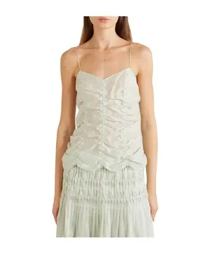 Khaite Ruched Lyocell And Silk-blend Tank - Lightgreen