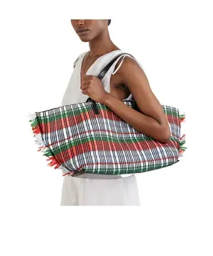 Staud Checked Fringed Tote - Multicolor