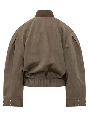 GANNI Cropped Bomber Jacket With Elastic Cuffs And Hem - Brown