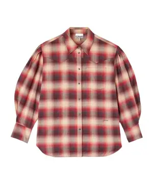 GANNI Checked Balloon-sleeve Shirt - Nude