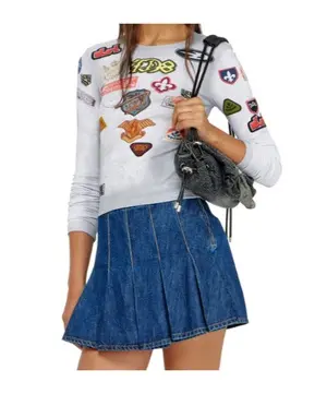 DIESEL® Ribbed Jersey Long-sleeve Top With All-over Patch Print - White