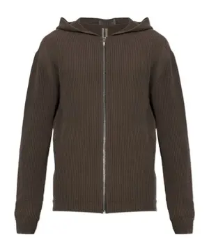 Rick Owens Long Sleeve Knit Top With Hood And Zip Closure