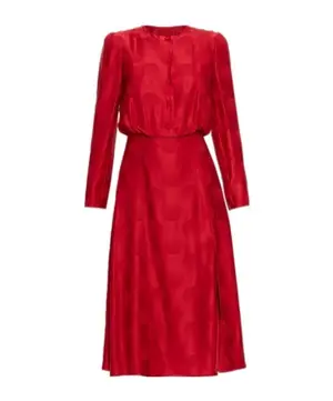 Valentino Garavani Round Neck Long Sleeve Dress - Red