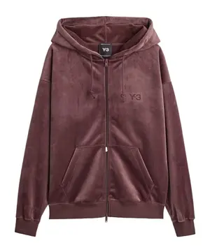 Y3 Velvet Corduroy Zipper Hoodie - Night Red