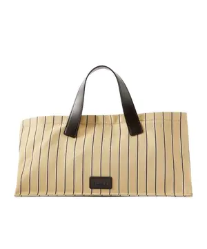 Staud Leather-trimmed Striped Canvas Tote - Nude