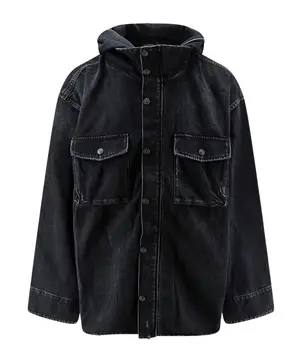 Balenciaga Long-sleeve Hooded Denim Jacket With Logo Detailing